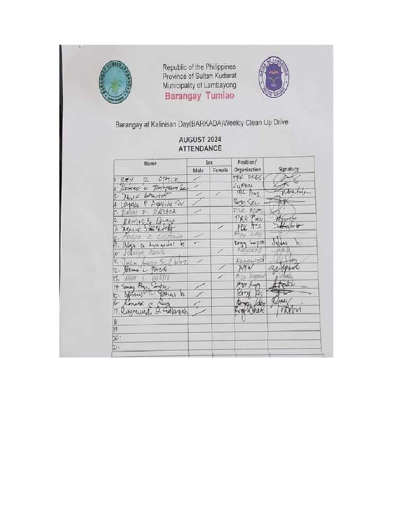 Barangay Kalinisan Day For MONTH of AUGUST SEPTEMBER | PDF