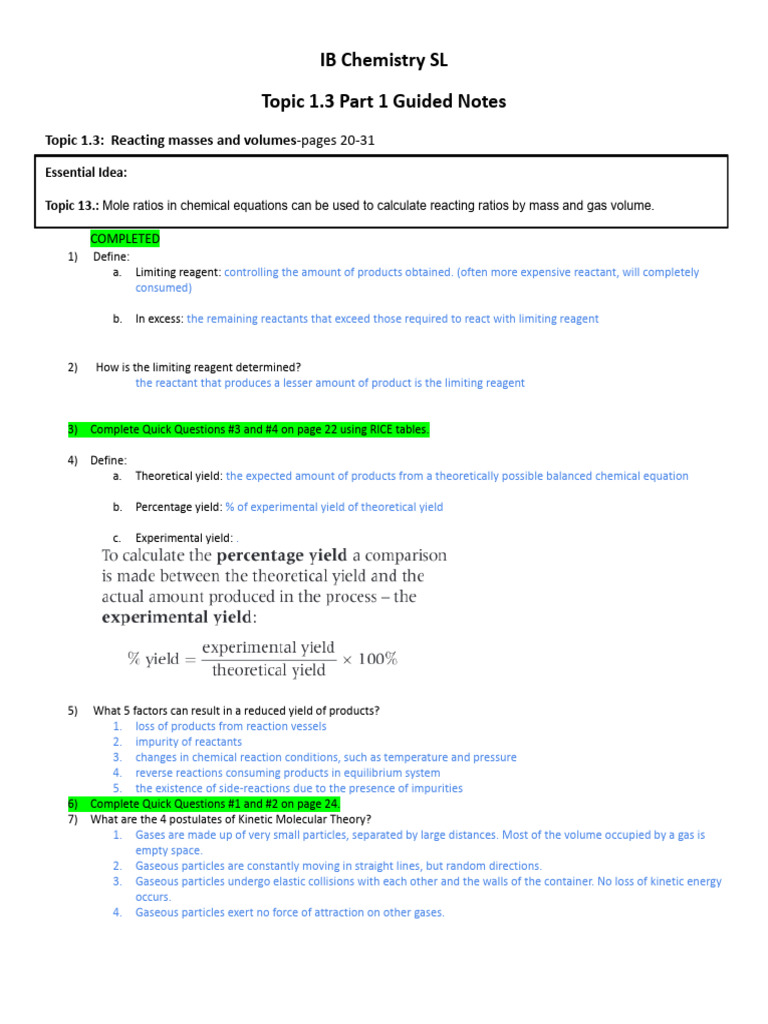 Copy of Topic 1.3, Part 1 Guided Notes | PDF | Gases | Mole (Unit)