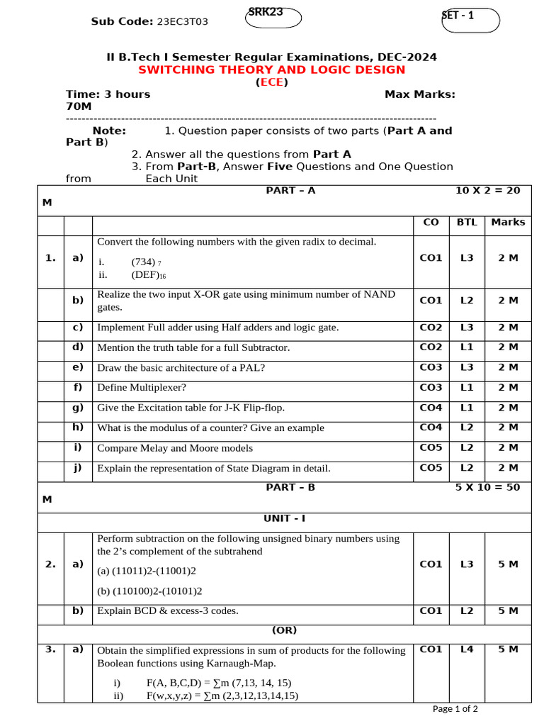 STLD Model Paper | PDF | Computer Engineering | Digital Electronics