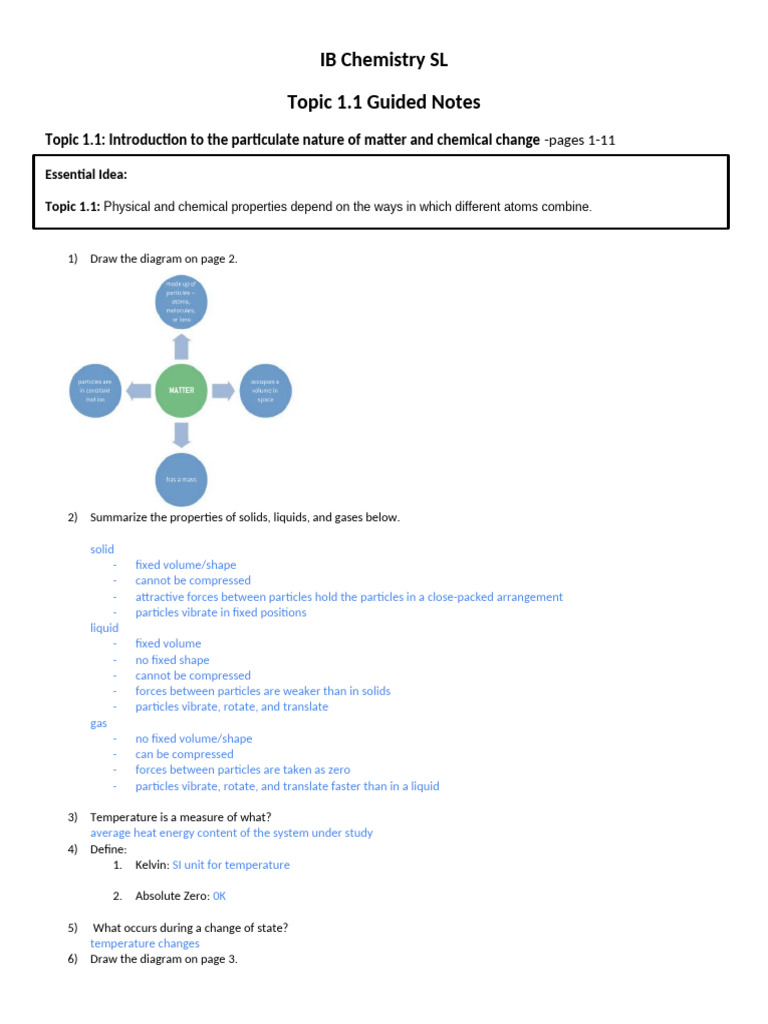 Topic 1.1 Guided Notes | PDF | Gases | Temperature