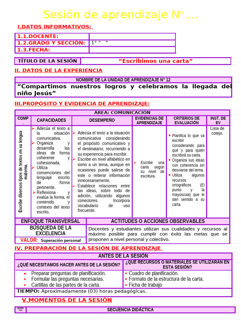 Sesión Escribimos Una Carta Papá Noel Maestra Janet | PDF | Aprendizaje ...