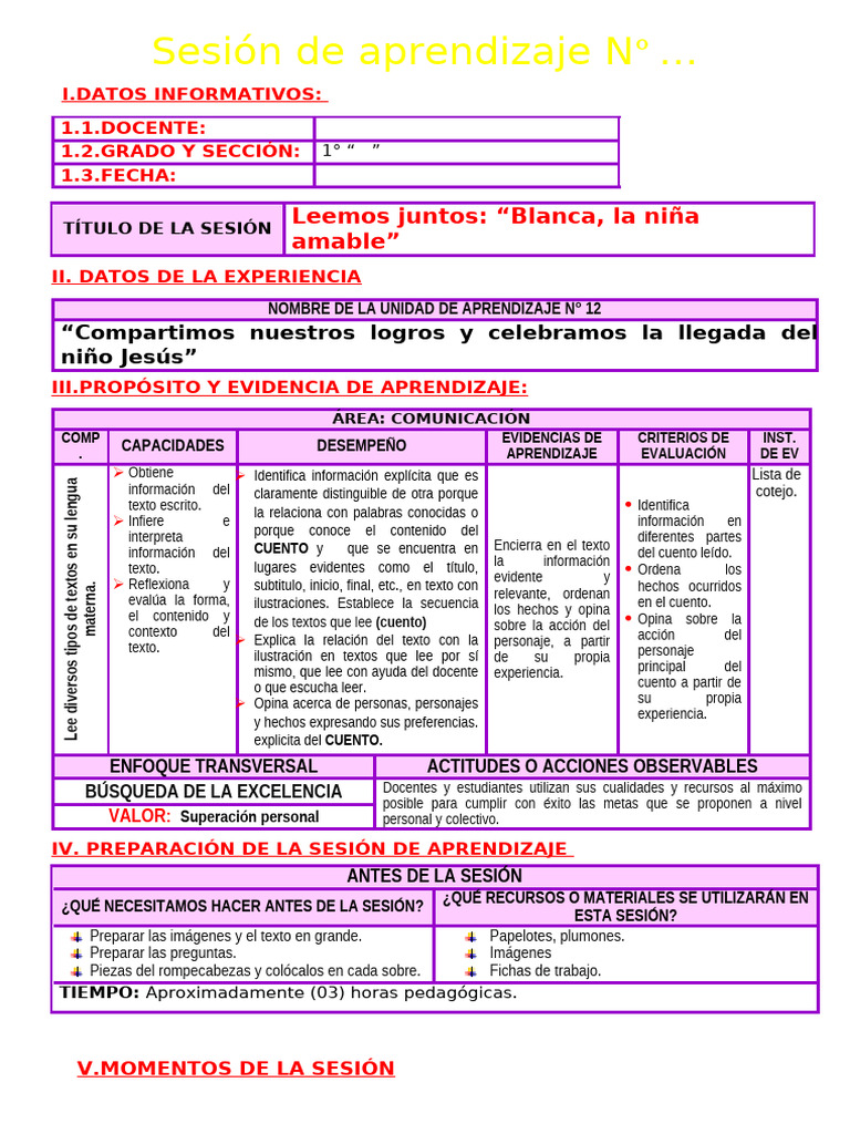 Sesión Leemos Un Cuento Blanca La Amable Maestra Janet | PDF | Aprendizaje | Evaluación