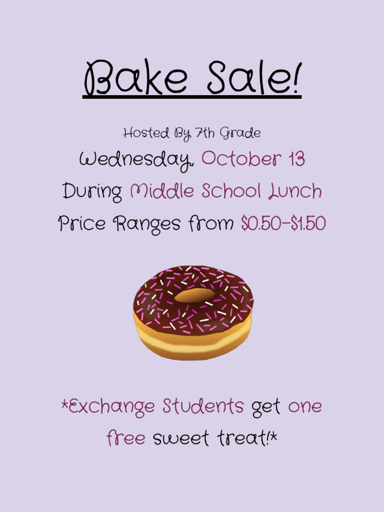 7th Grade Bake Sale on Oct 13 | PDF
