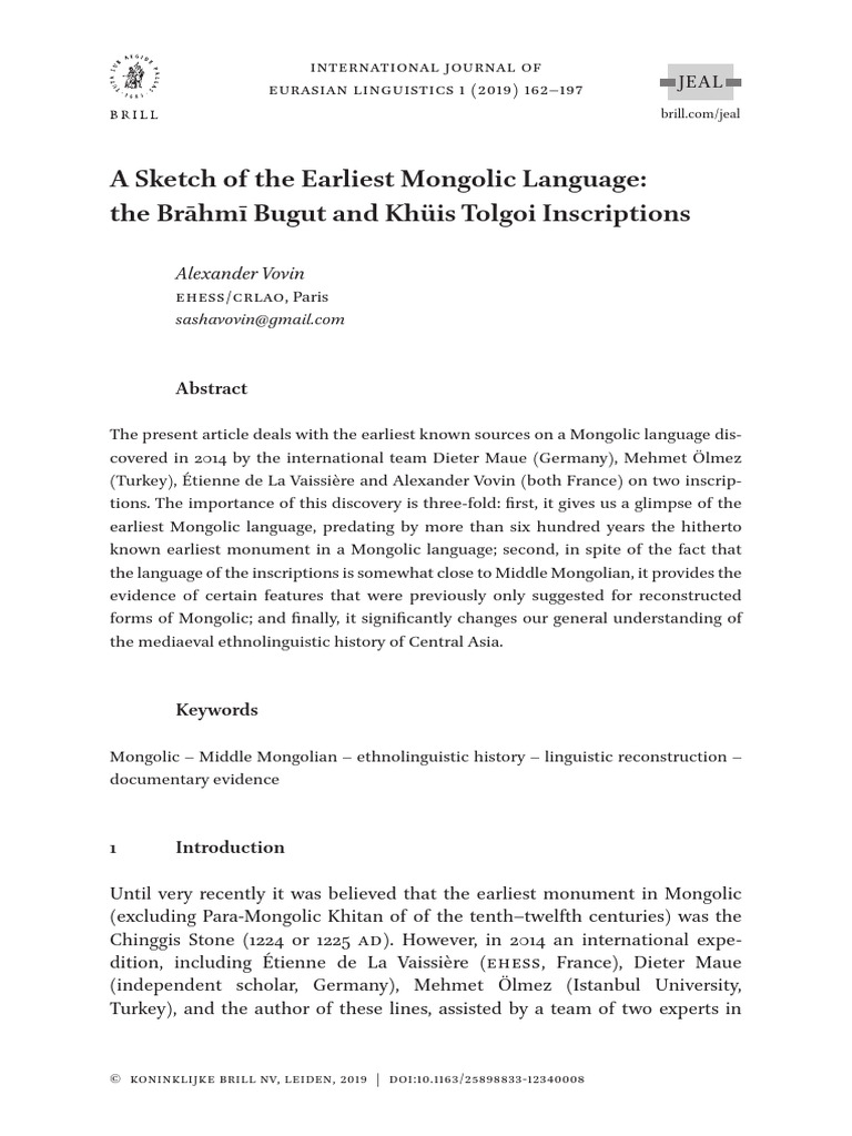 Earliest Mongolic Language Insights | PDF | Linguistics | Languages Of Asia
