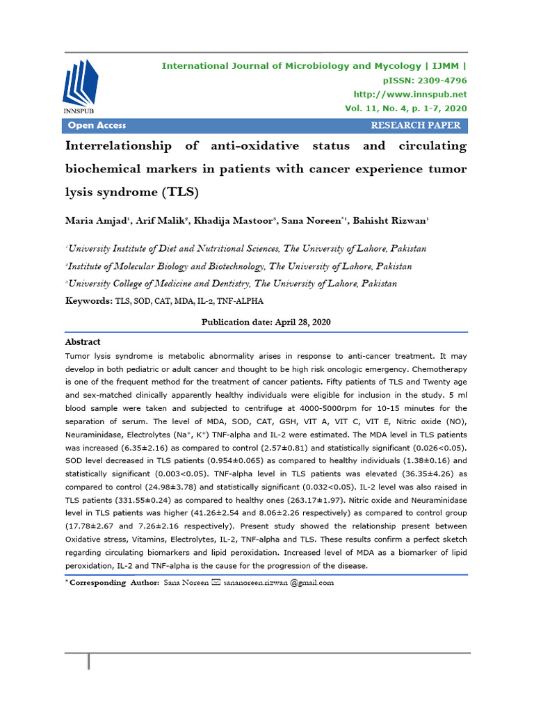 Interrelationship of anti-oxidative status and circulating biochemical markers in patients with ...