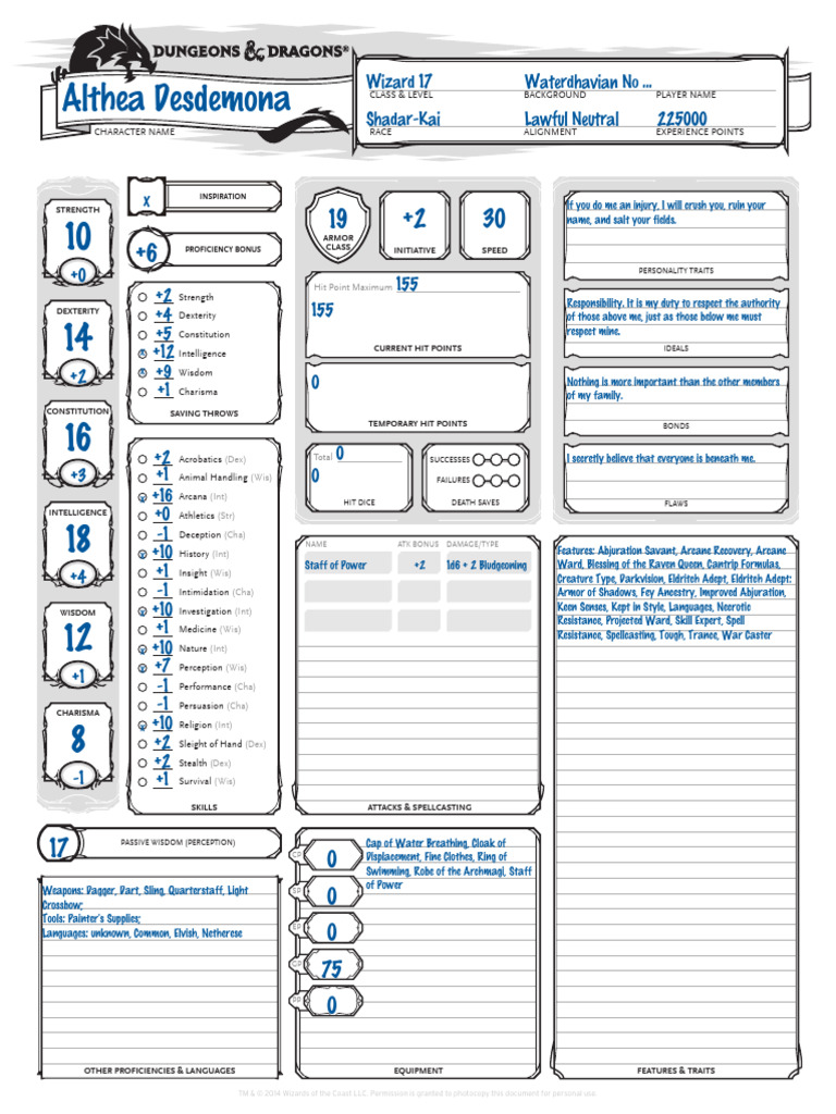 Althea Desdemona - Abjuradora de Nivel 17 | PDF | Gary Gygax Games | D20 System