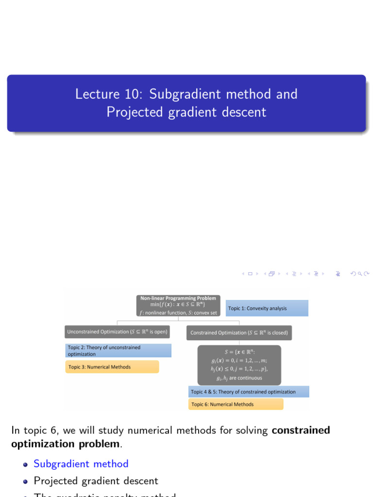 Subgradient and Projected Gradient Methods | PDF | Theoretical Computer Science | Computational ...