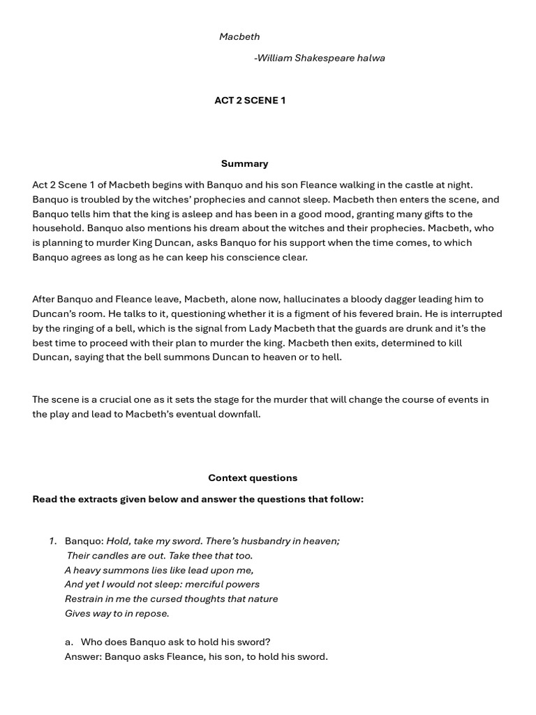 Macbeth Act2 Scene 1 | PDF | Macbeth