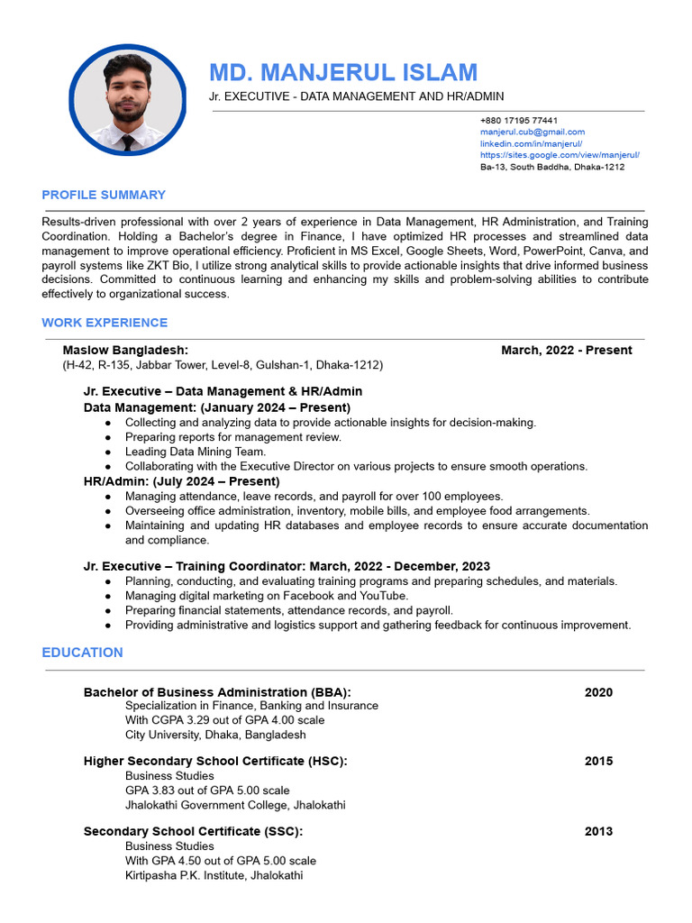 Manjerul Islam Resume | PDF | Business