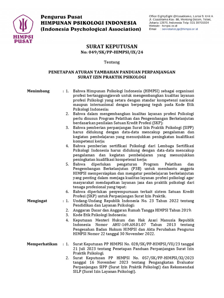 SK No 049_SK_PP-HIMPSI_IX_24 terkait pemberlakuan_241211_224438 | PDF