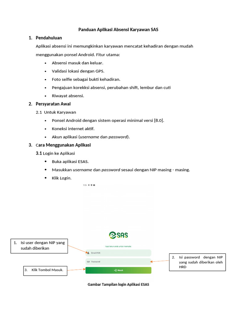 Panduan Aplikasi Absensi Karyawan SAS | PDF