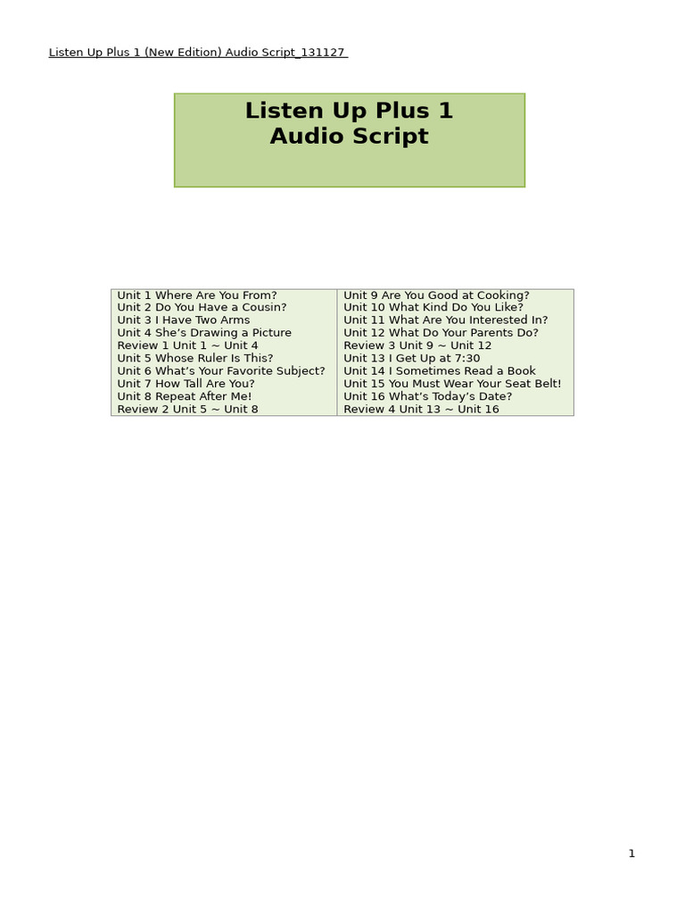 Listen Up Plus 1 Audio Script | PDF