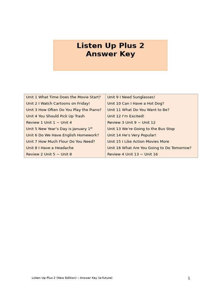 Listen Up Plus 2 New Edition Answer Key | PDF