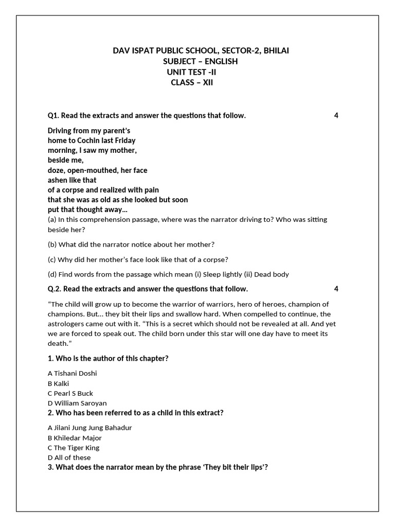 UT 1 CLASS XII ENGLISH | PDF