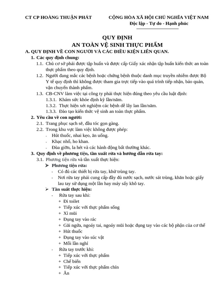 QUY ĐỊNH ATVSTP | PDF