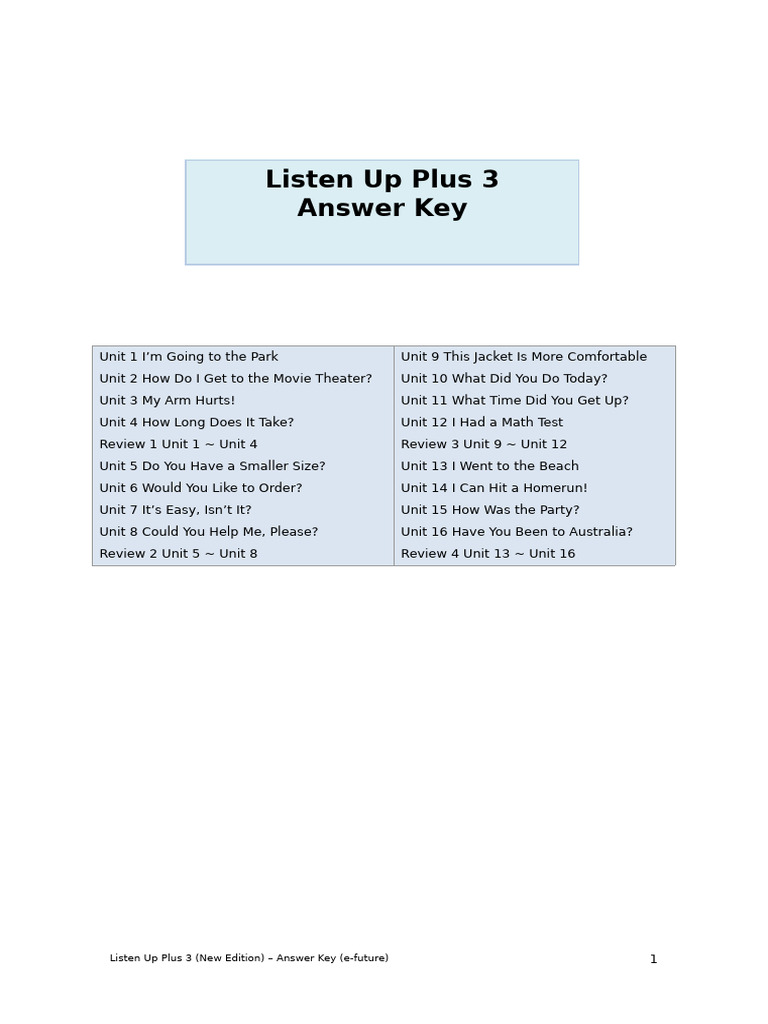 Listen Up Plus 3 New Edition Answer Key | PDF