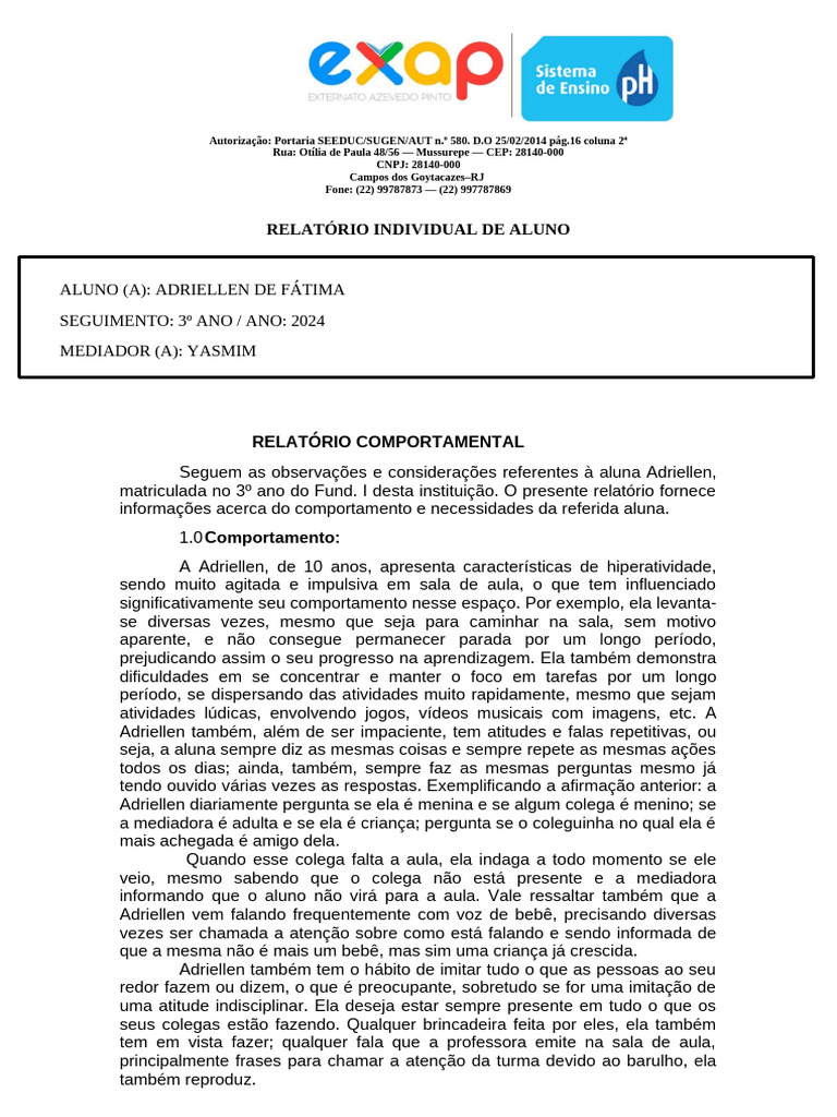 Relatório Comportamental | PDF | Aprendizado