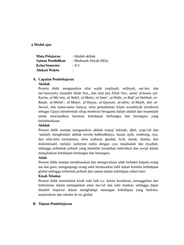 Modul Ajar 3 Dan 4 Akidah Akhlak Taufiq | PDF