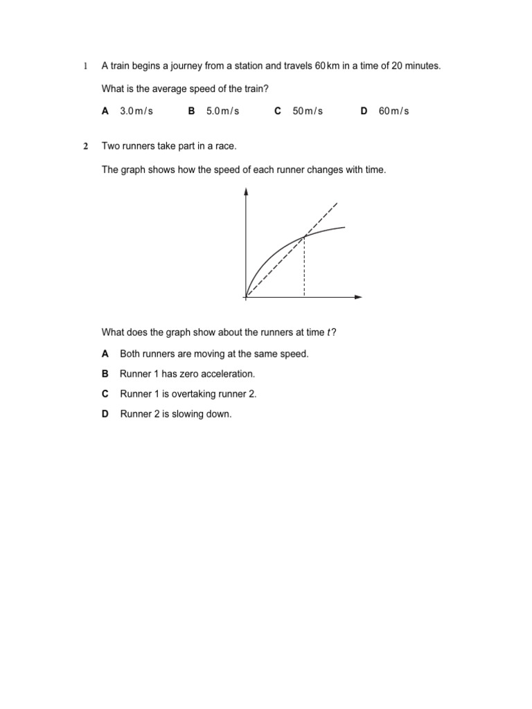 CH 2 Motion (MCQ) Grade 9 | PDF | Speed | Acceleration
