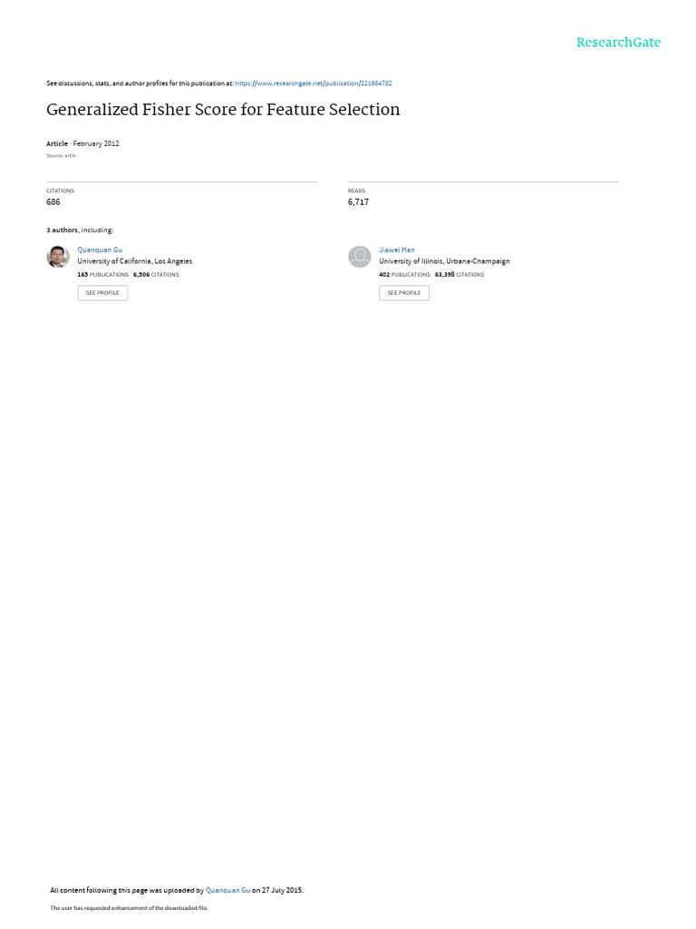 Generalized_Fisher_Score_for_Feature_Selection | PDF | Applied Mathematics | Computational Science
