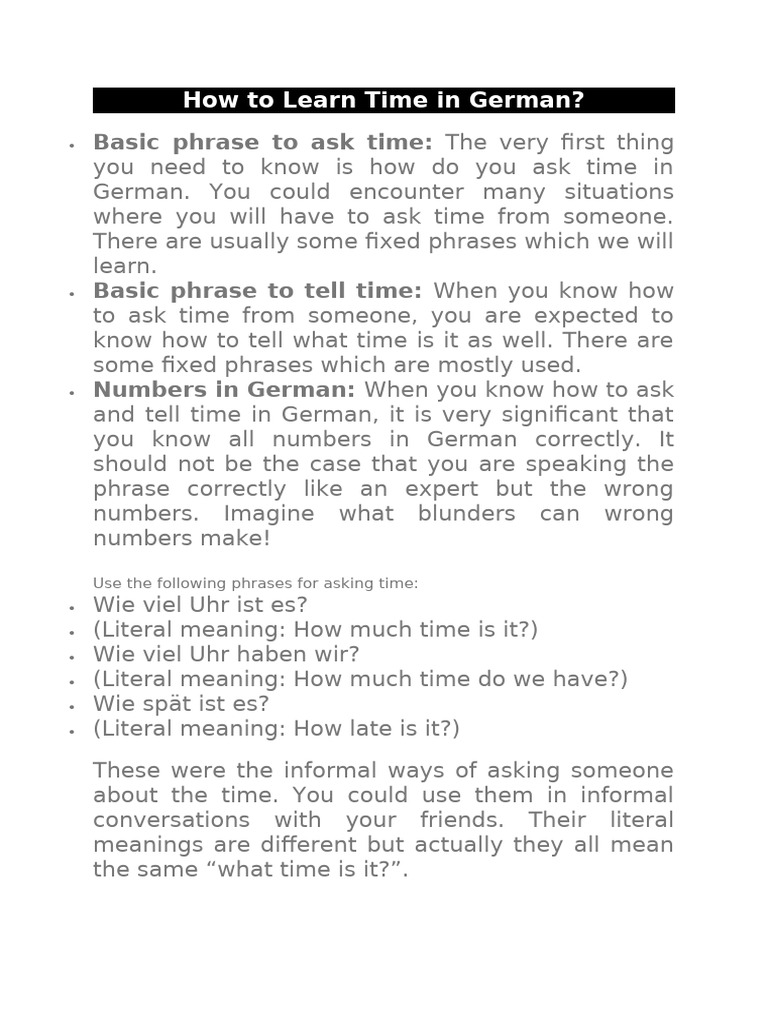 How To Learn Time in German | PDF | Syntax | Language Mechanics