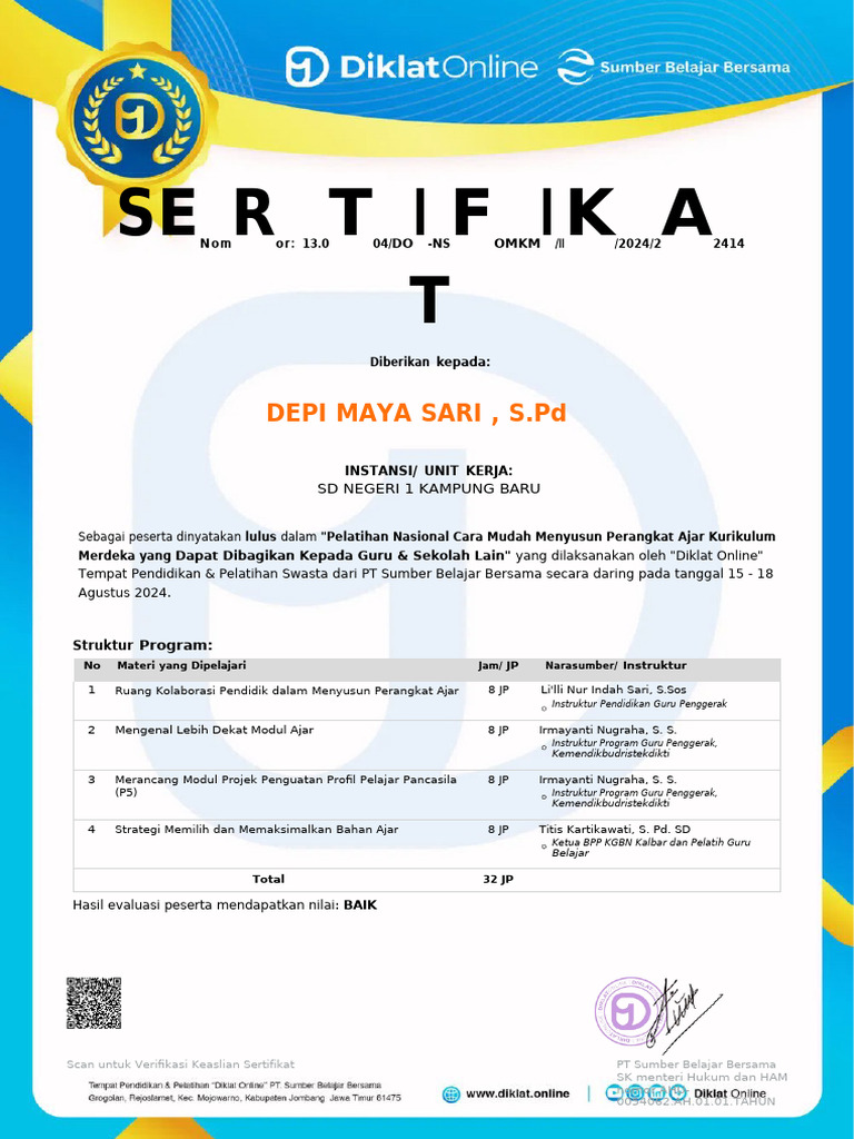 Sertifikat 5 - DEPI MAYA SARI - 20241202 - 124551 - 0000 | PDF