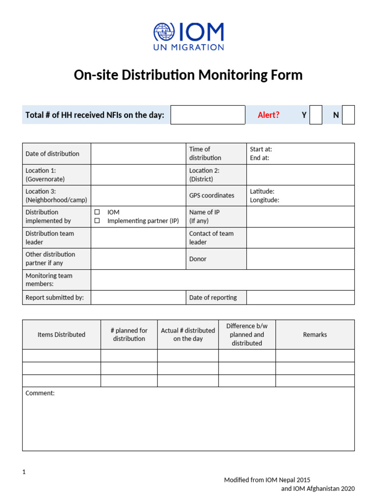 On-site NFI Distribution Monitoring Form | PDF