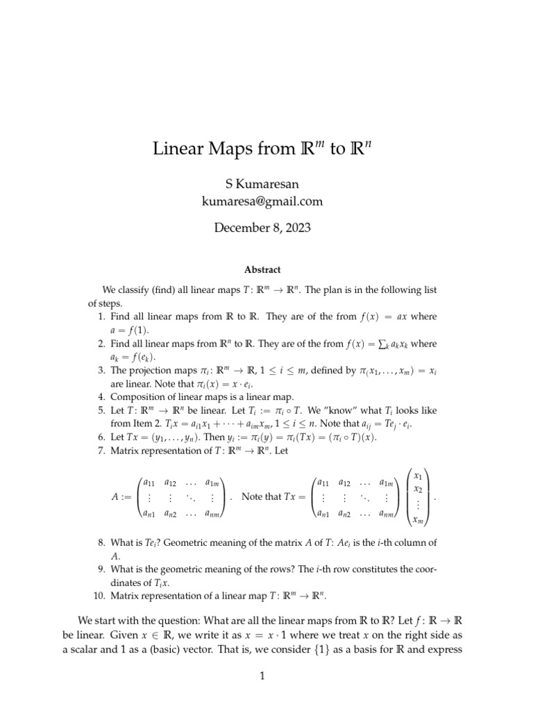 Linear Maps From R M To R N | PDF | Matrix (Mathematics) | Basis ...