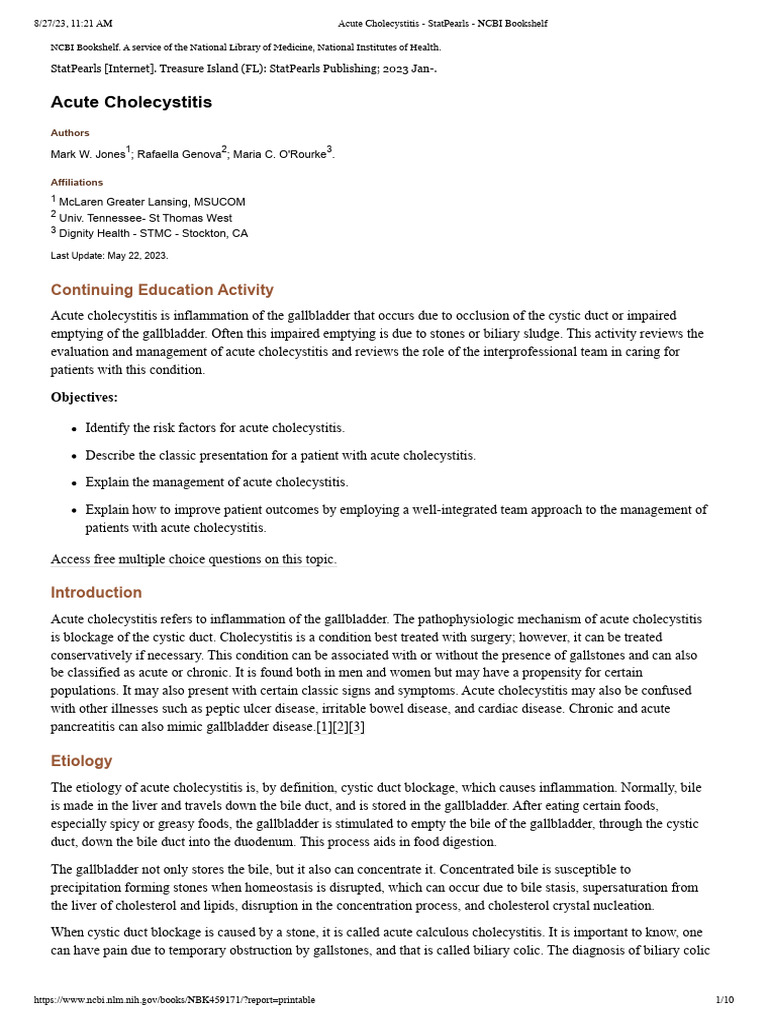 Acute Cholecystitis - StatPearls - NCBI Bookshelf | PDF | Gallbladder ...