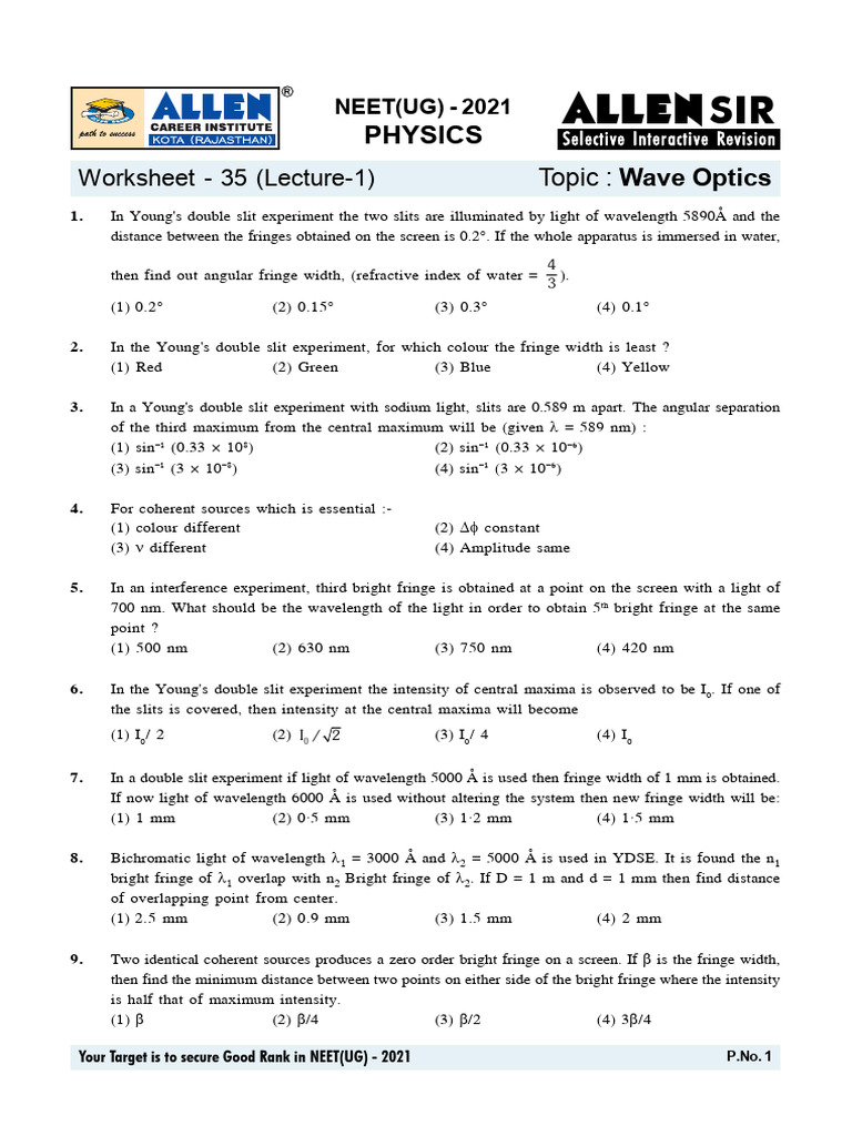 Wave Optics | PDF | Diffraction | Wavelength