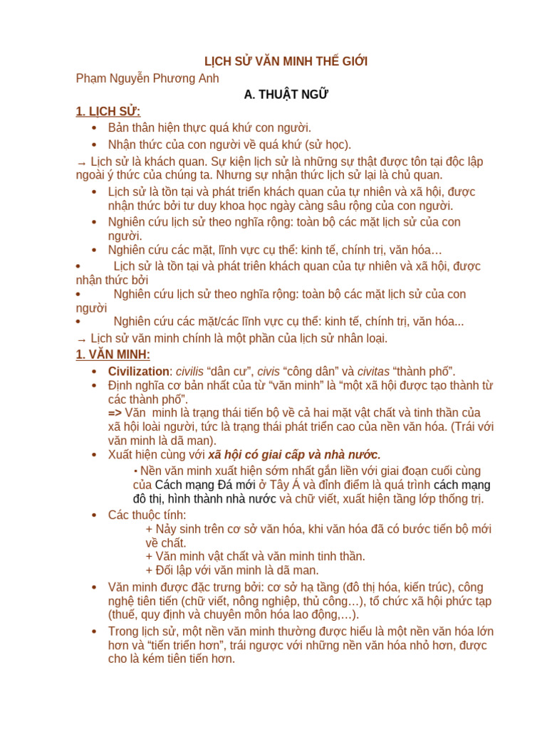 ĐỀ CƯƠNG LỊCH SỬ VĂN MINH THẾ GIỚI | PDF