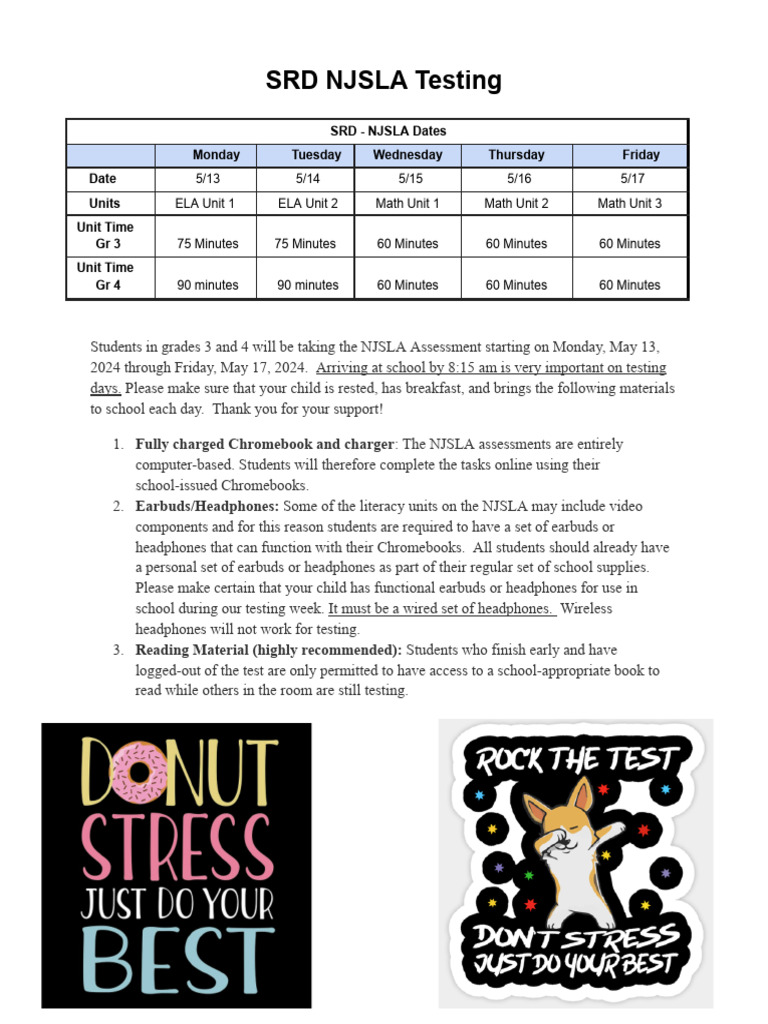 SRD NJSLA Testing Letter 2024 | PDF