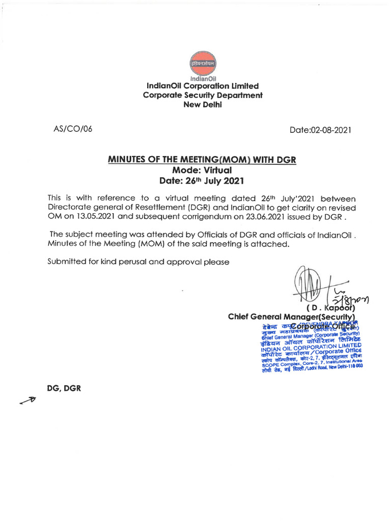 DGR Iocl Mom 2021 | PDF