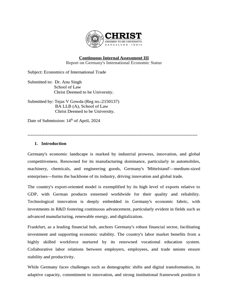 Continuous Internal Assessment III EIL | PDF | Tariff | Non Tariff ...