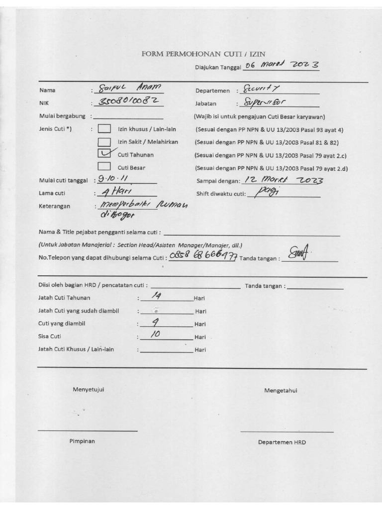 Form Cuti (3) | PDF