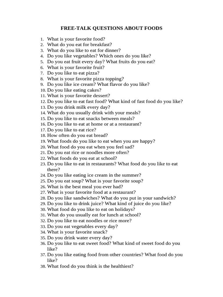Food Talk: Fun Questions for Kids | PDF