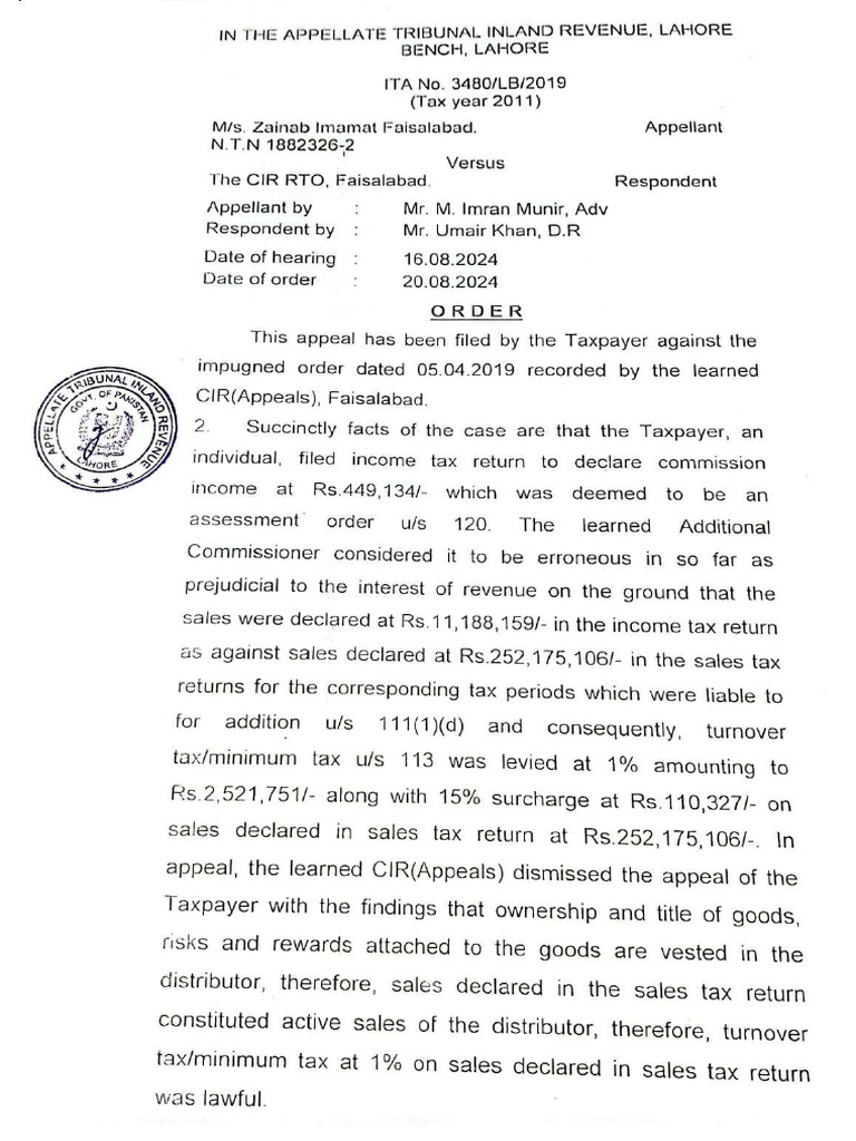 ZAINAB IMAMAT --- ITA No. 3480-LB of 2019 | PDF