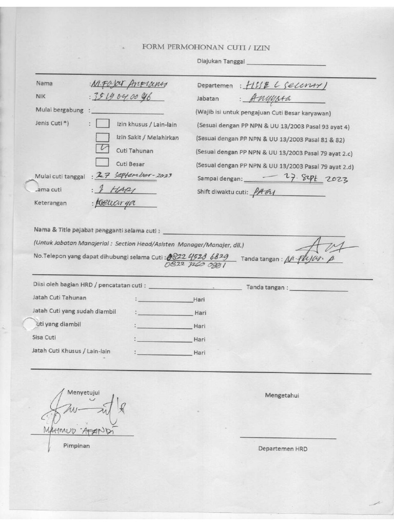 Form Cuti M Fajar Arifianto | PDF