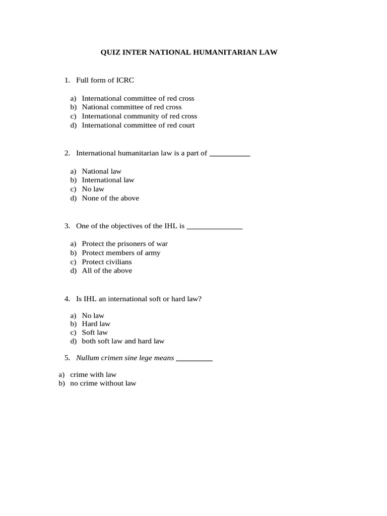 International Humanitarian Law Quiz | PDF | International Humanitarian ...