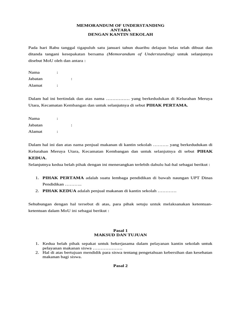 Mou Kantin Sekolah | PDF