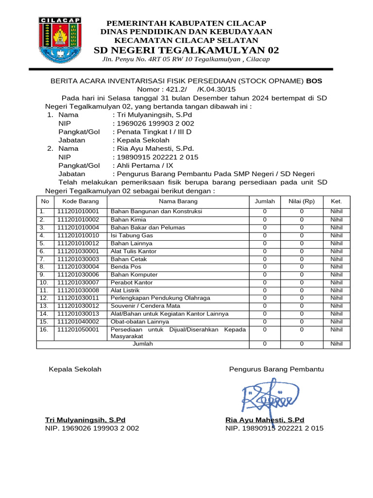 STOCK OPNAME TGK 2 TH 2024 | PDF