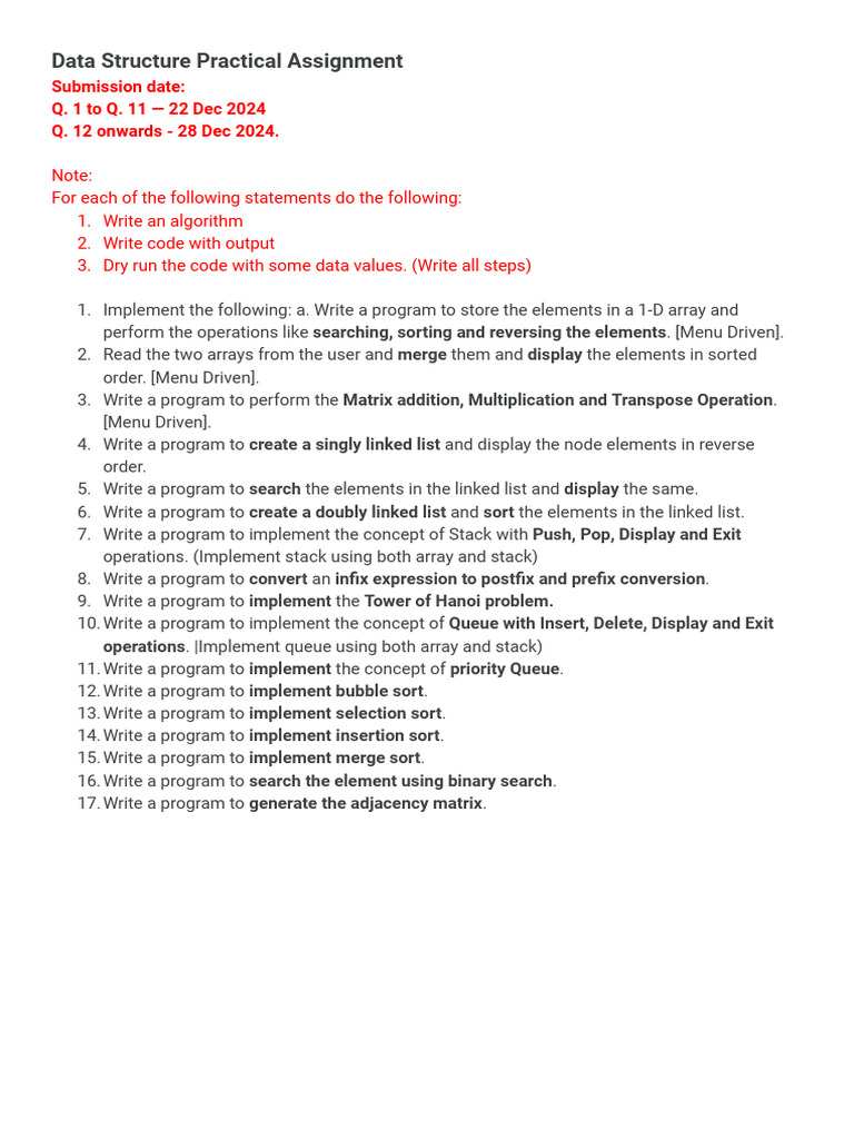 Data Structure Practical Assignment | PDF