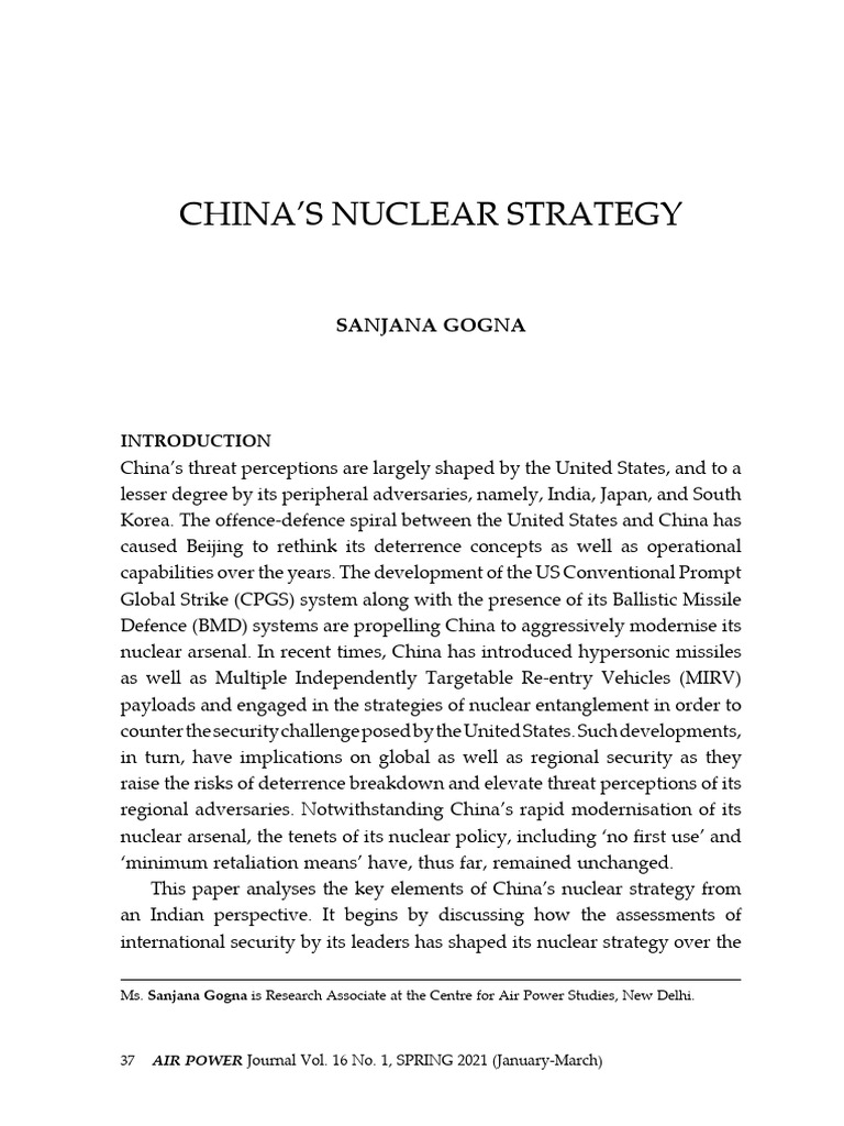 China'S Nuclear Strategy: Sanjana Gogna | PDF | People's Liberation Army | Intercontinental ...
