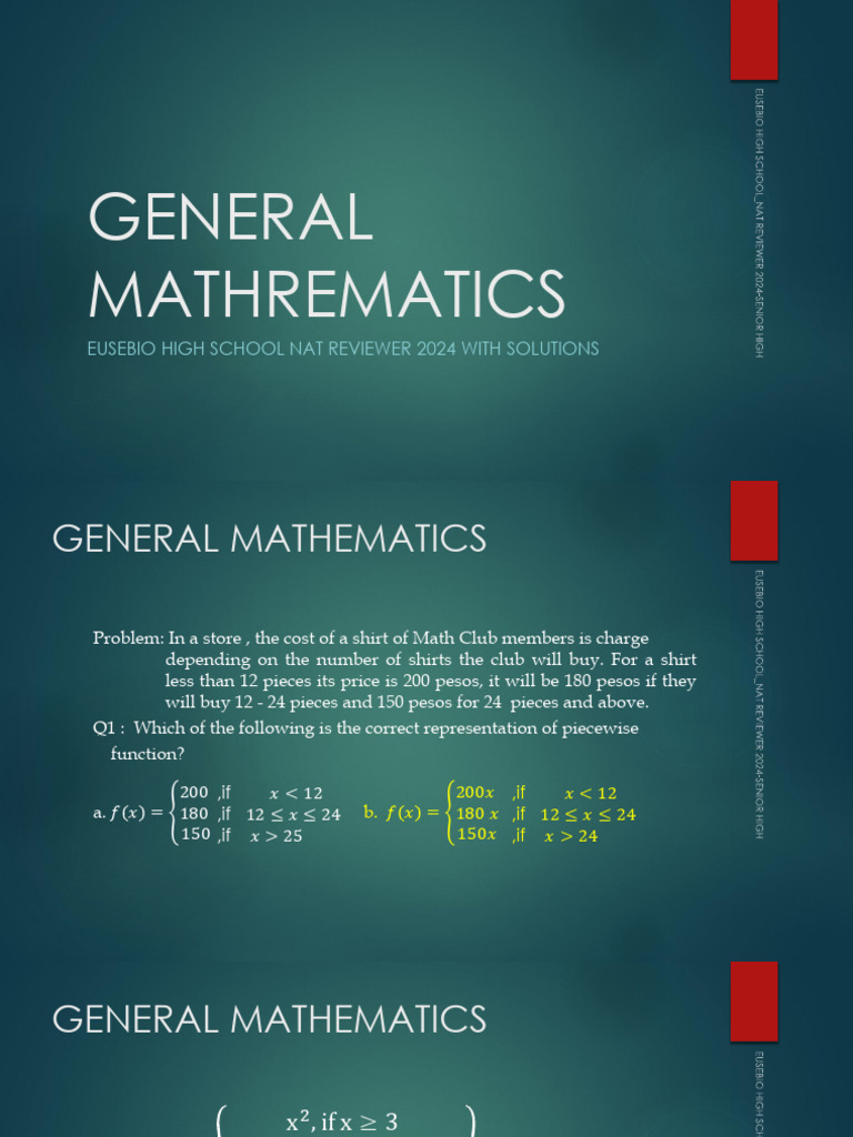 General Mathrematics Reviewer With Solution - Reviewer | PDF | Function ...