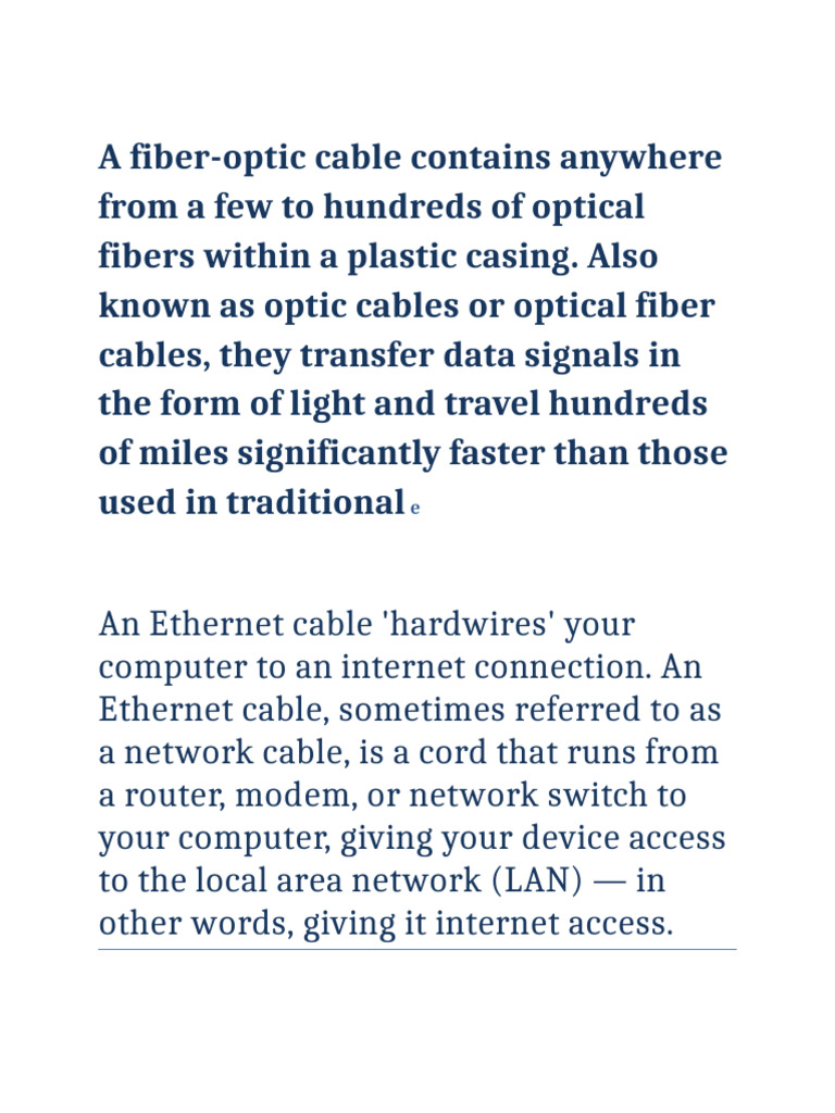 Fiber-Optic vs Ethernet vs Coaxial Cables | PDF