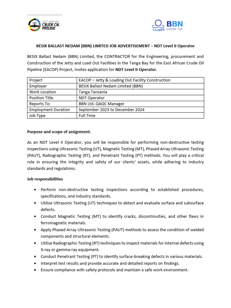 NDT Level II Operator Position at BBN | PDF | Nondestructive Testing