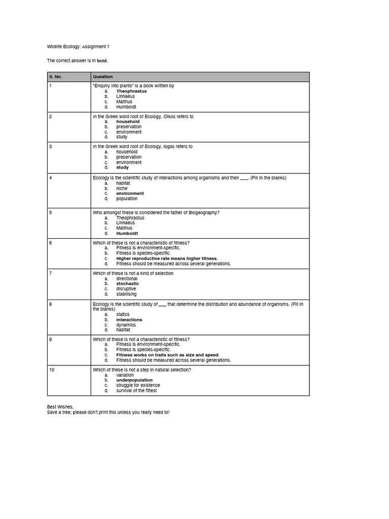 Wildlife Assignment | PDF | Ethology | Ecology