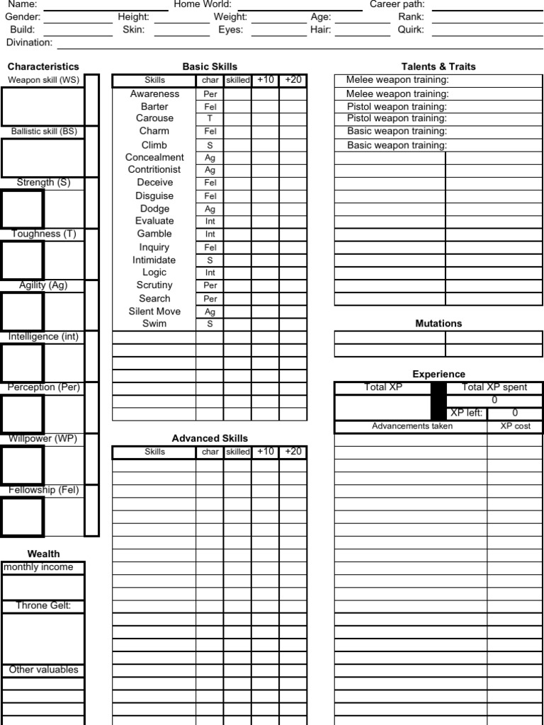 Dark Heresy Digital Character Sheet | PDF