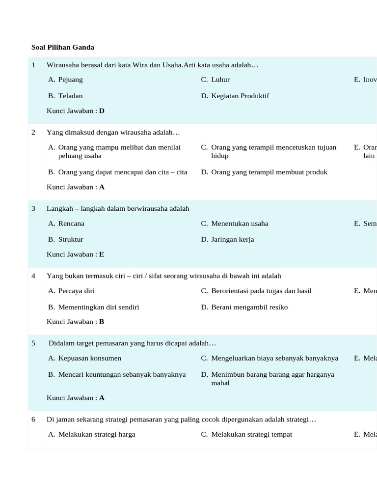 SOAL PRAWIRUS KELAS XI GANJIL | PDF
