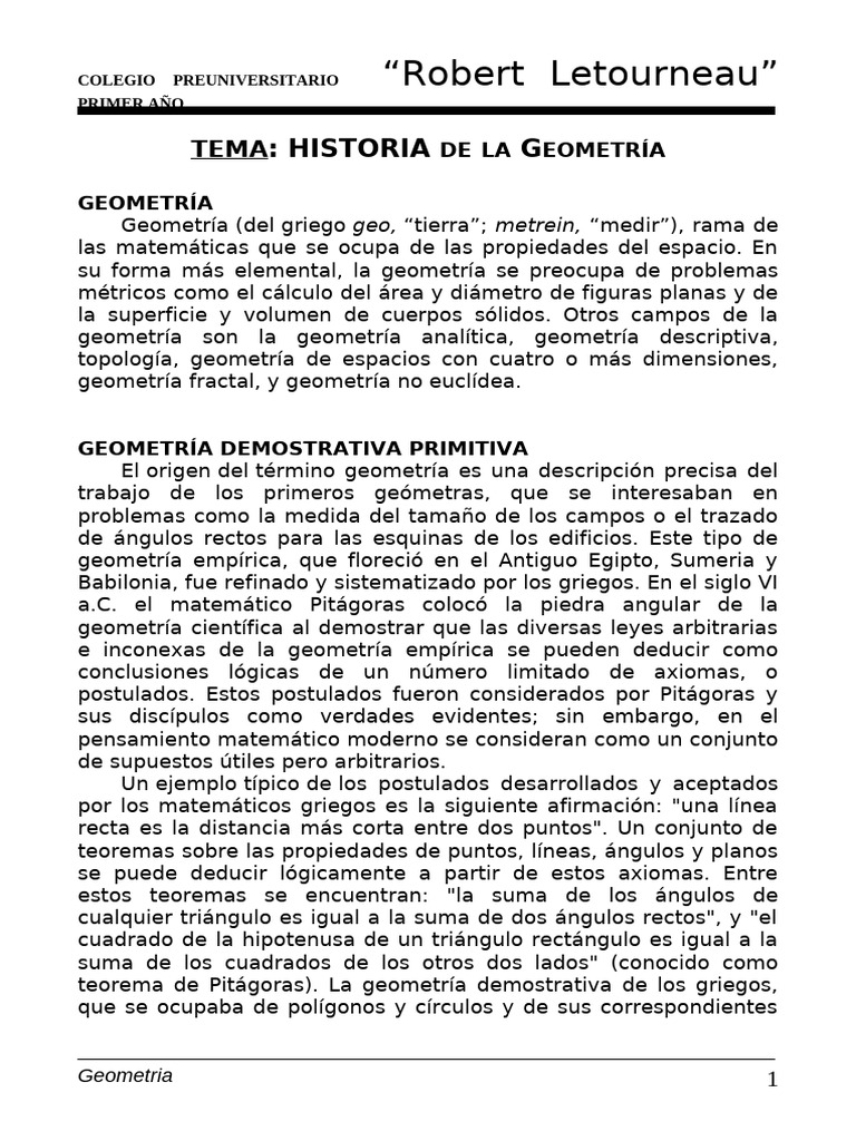 Historia de la Geometría: Orígenes y Avances | PDF | Geometría ...